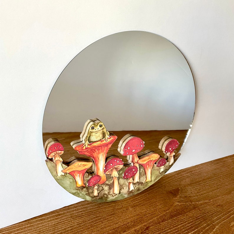 10 Red and Orange Circle Mushroom and Frog Mirror - Etsy