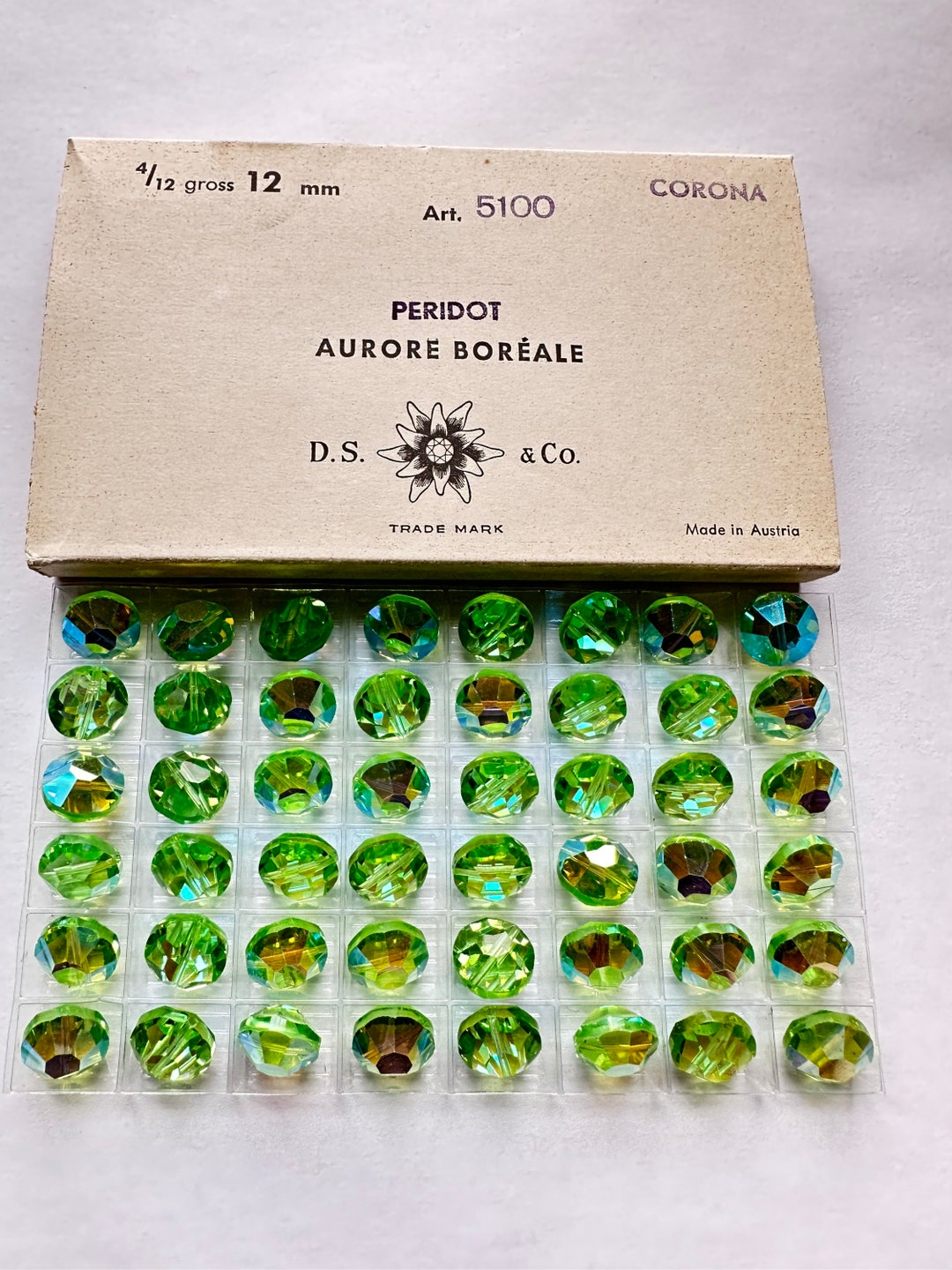 Peridot AB, 12mm Lentil 5100 Beads 48pcs Vintage Aka Tablet or Aspirin ...