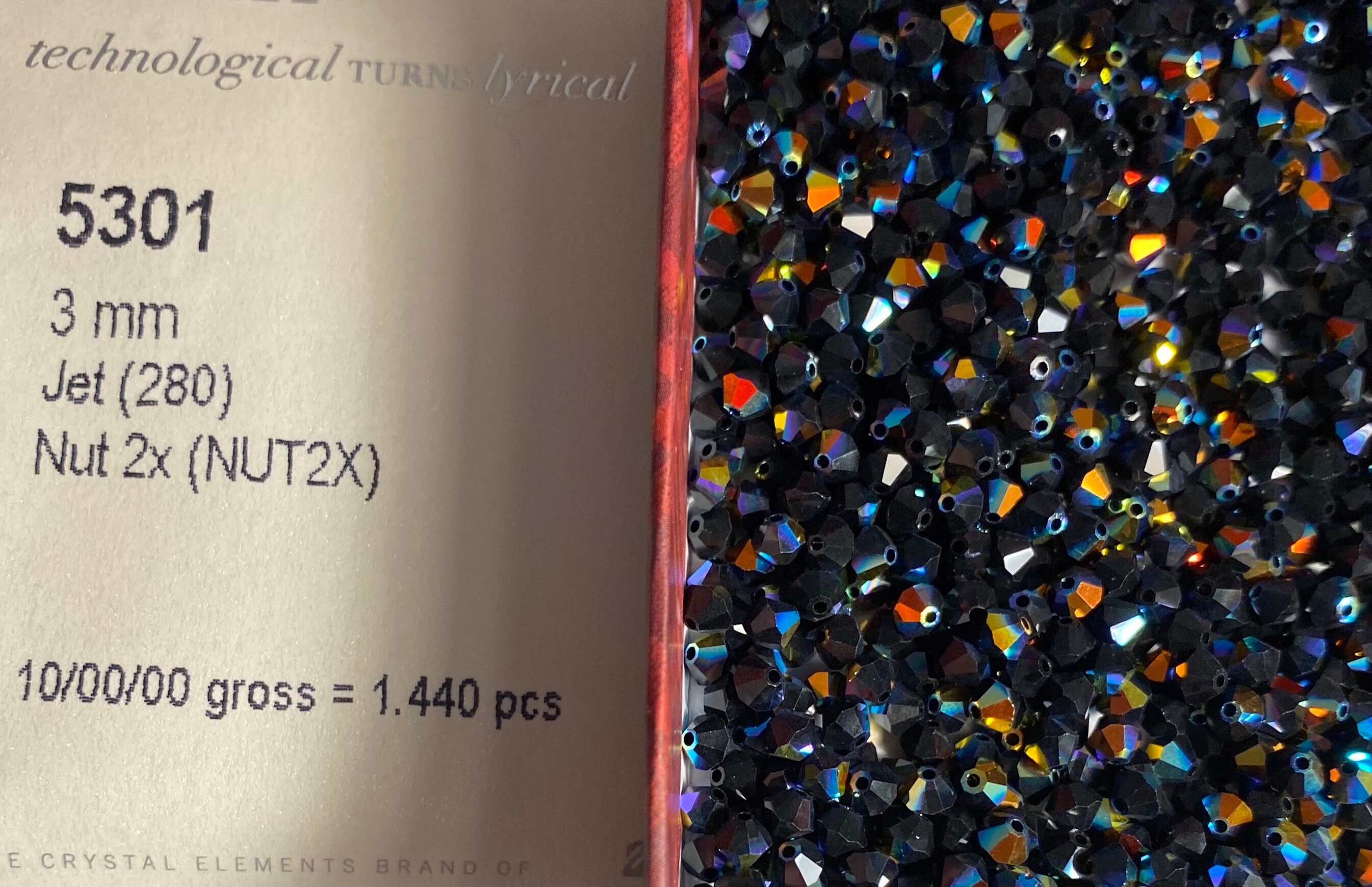 Swarovski Factory Pack 3mm Bicone Beads 5301 & 5328, Jet, Jet Nut 2X, Cobalt AB, Turquoise ...