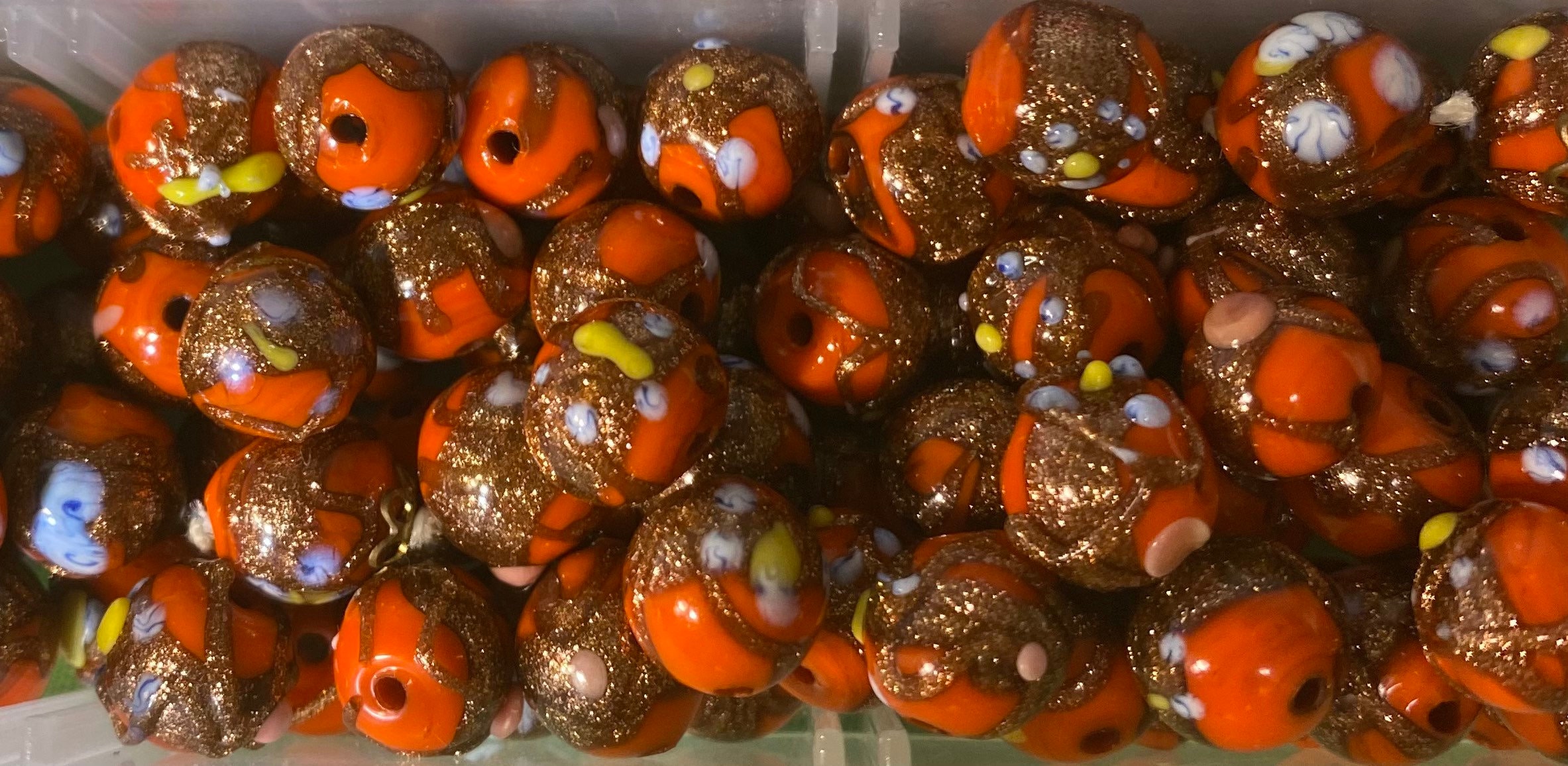 6 Beads 9mm Vintage Venetian Art Deco Wedding Cake Beads Orange ...