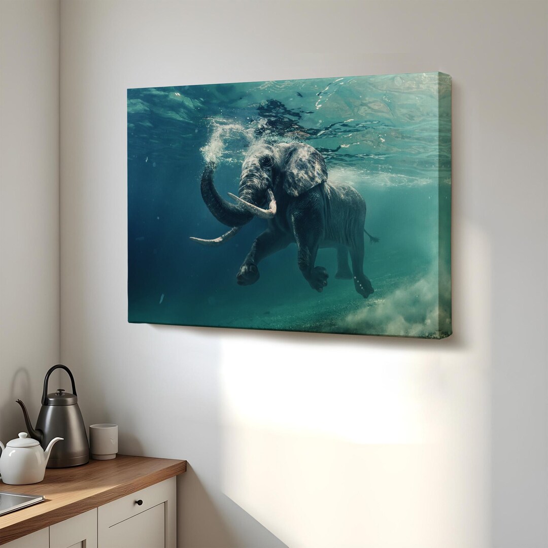 Swimming Elephant Decorative Canvas Painting, Large Wall Art, Animal ...