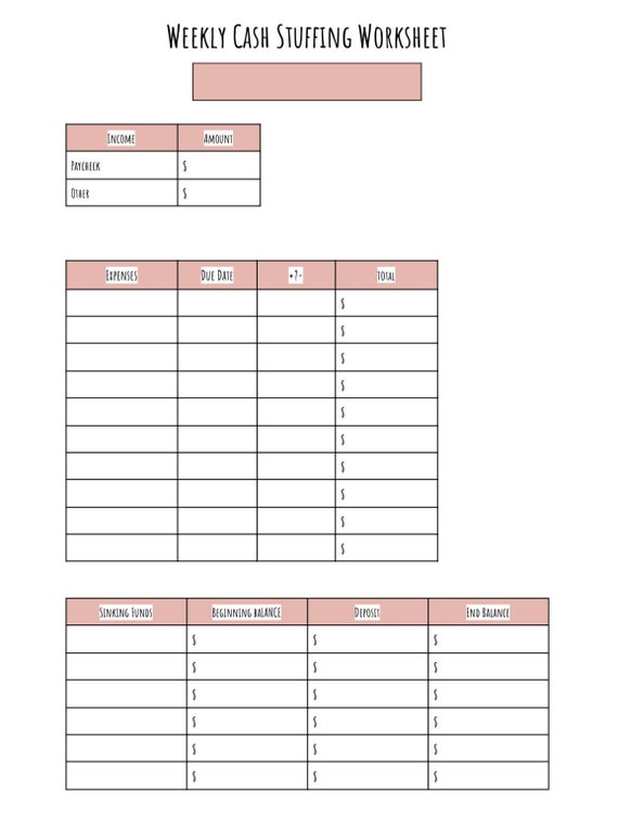 Printable Weekly Cash Stuffing Worksheet and Savings - Etsy