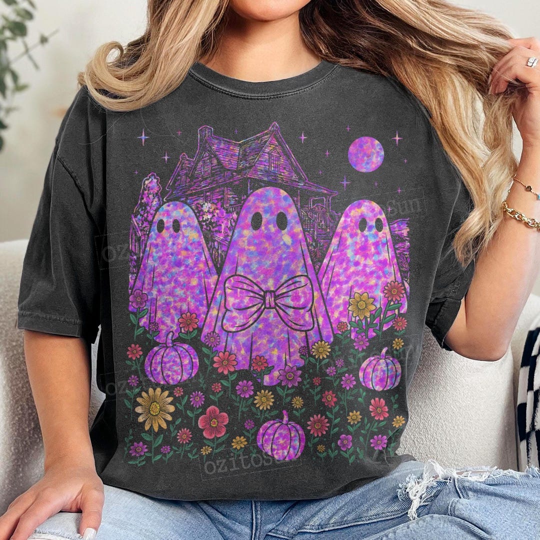 Floral Ghost PNG, Iridescent Ghost PNG, Cute Halloween Ghost With Bow ...