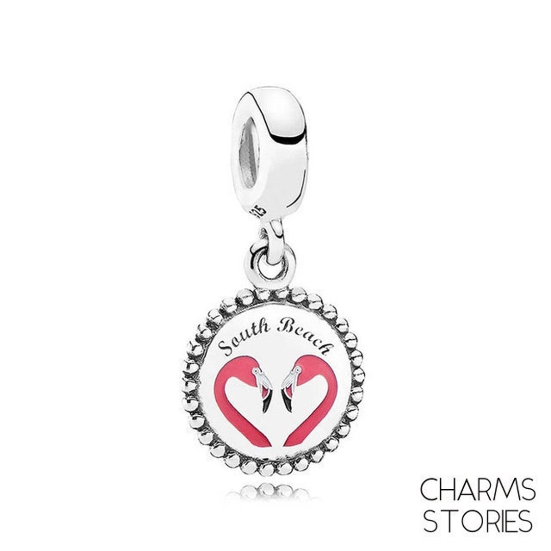 Miami South Beach Dangle Charm, Florida, Pink Flamingos, Fit Pandora ...
