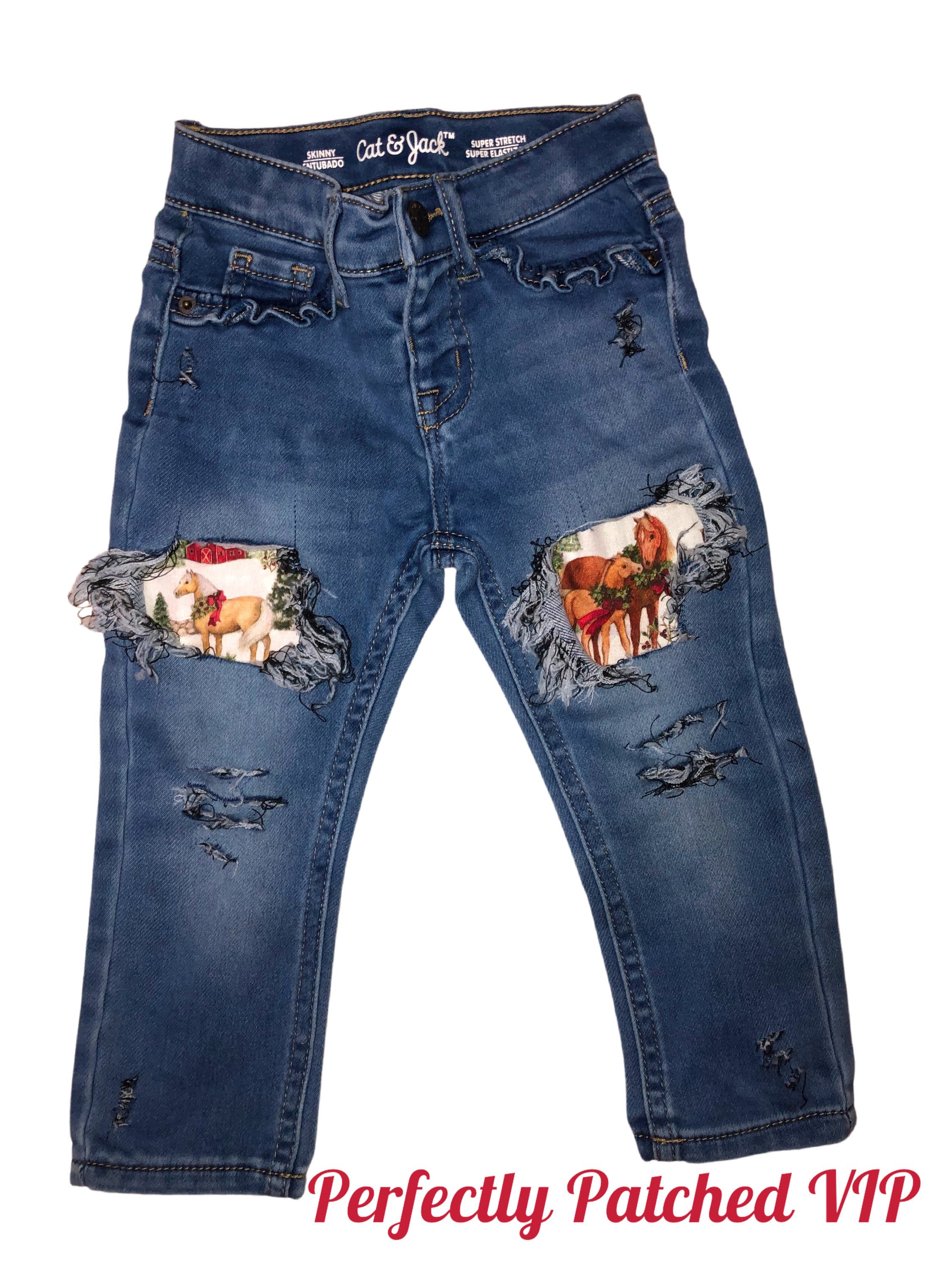 Custom Girls Distressed Christmas Holiday Jeans | Etsy