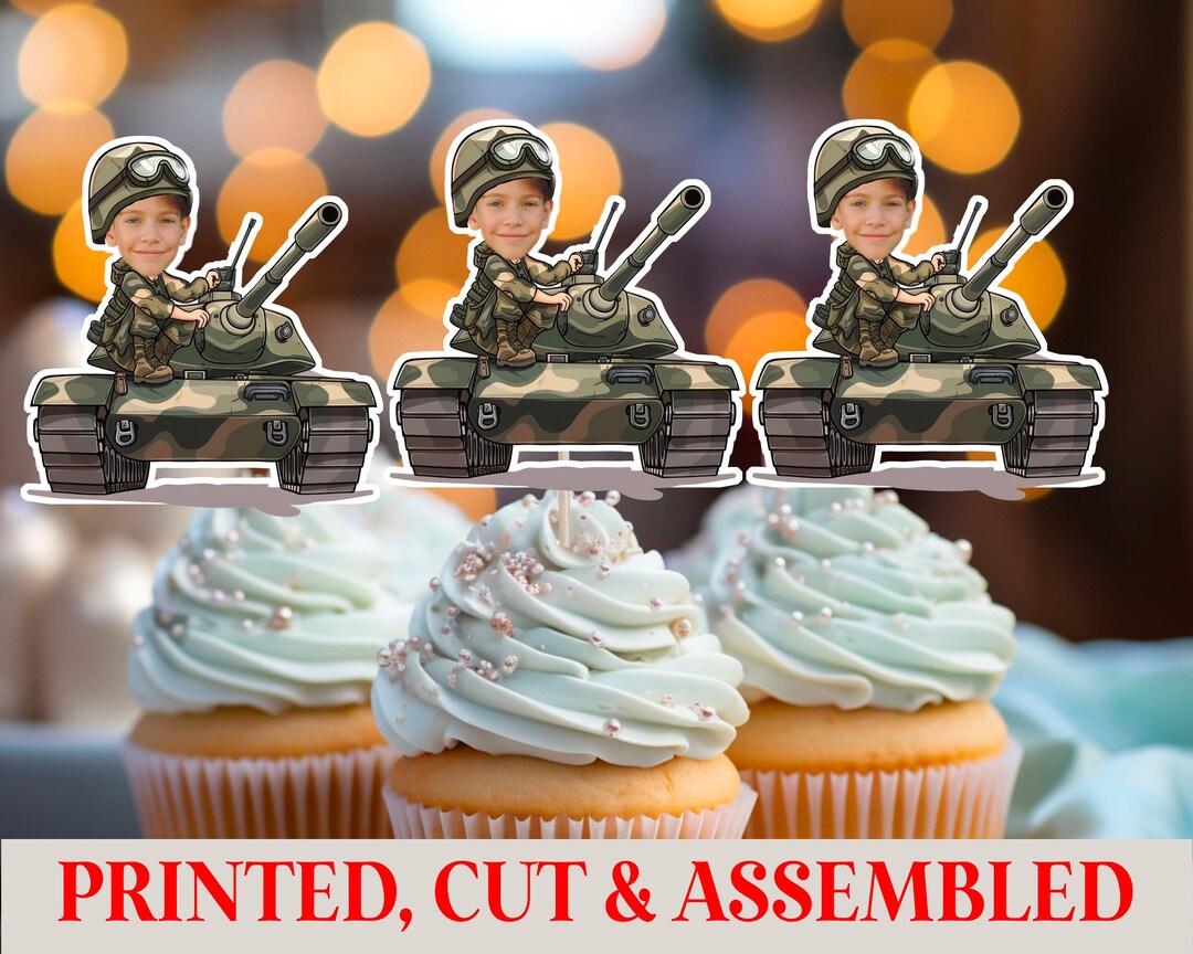 Army Tank Cupcake Topper With Face, Custom Army Tank Party Decoration ...