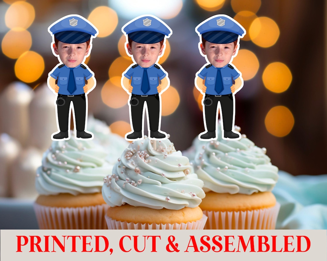 Police Officer Cupcake Topper With Face, Custom Police Officer Party ...