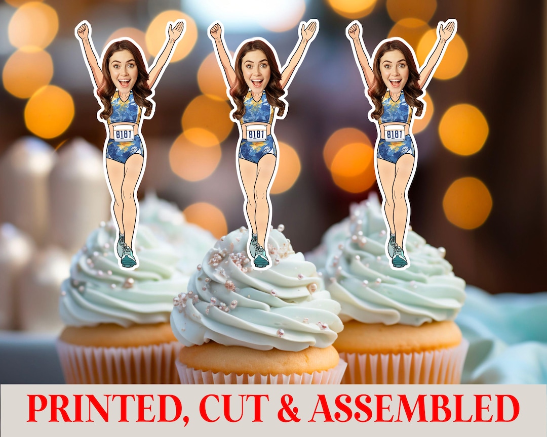 Marathon Runner Cupcake Topper With Face, Custom Marathon Runner Party ...