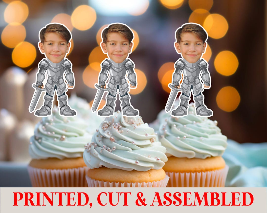 Knight Cupcake Topper With Face, Custom Knight Party Decoration, Knight ...