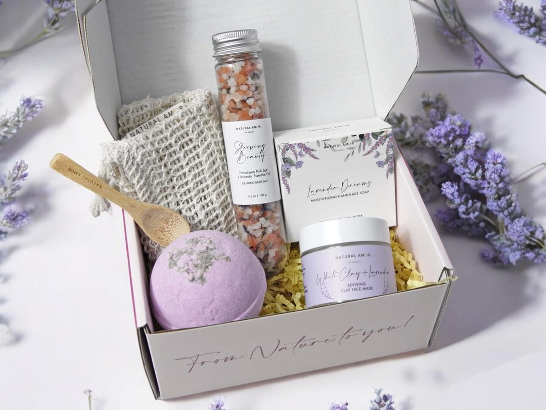 Calming Lavender Spa Bath Gift Box| Self Care Gift| Handmade Gift for ...
