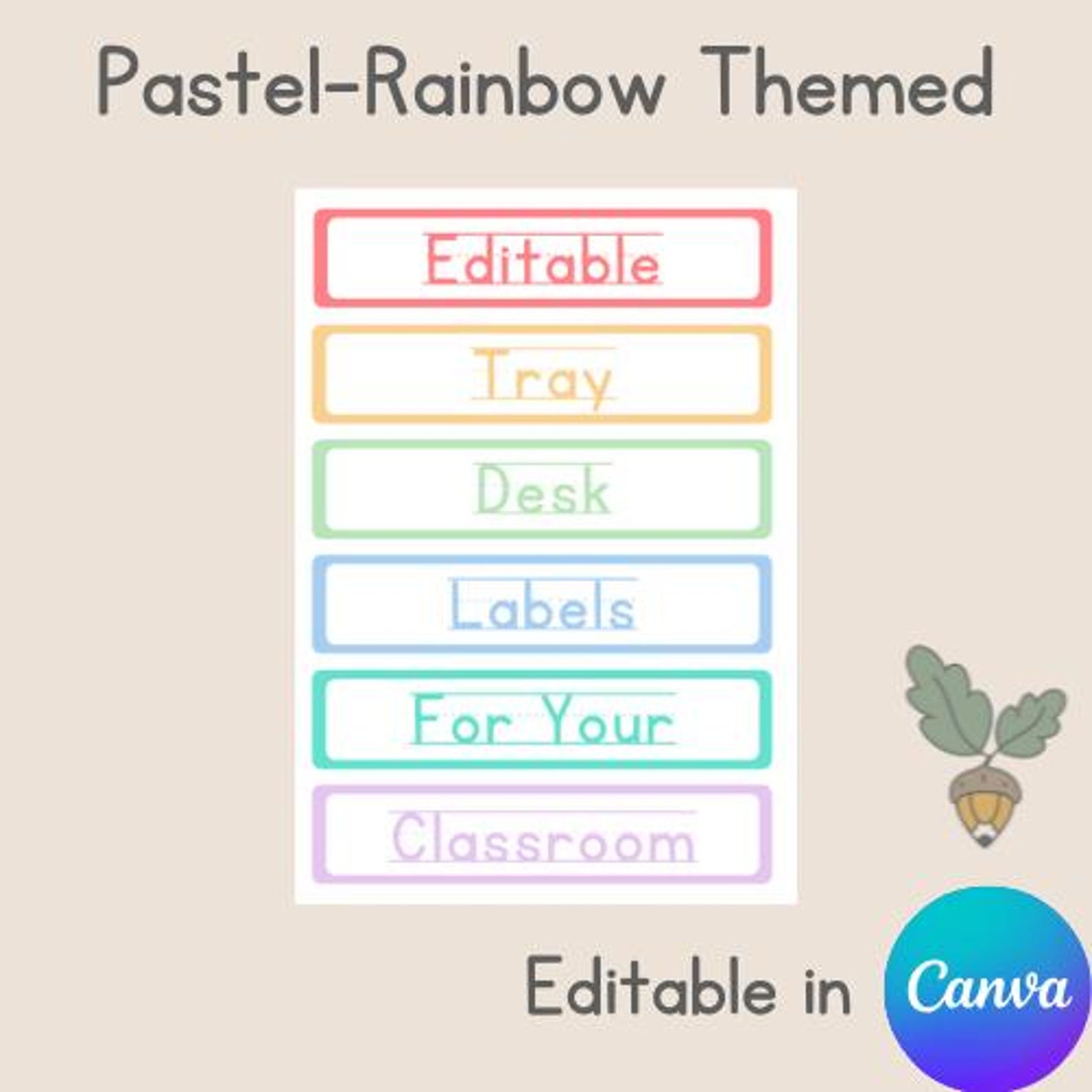 Editable Classroom Tray Labels Rainbow Pastel Colors Instant Canva Link ...