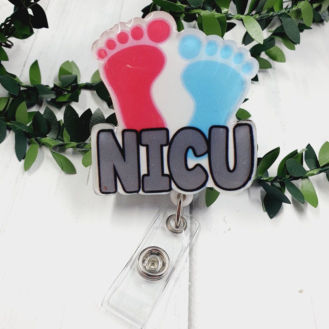 NICU Baby Feet Badge Reel L Nurse Name Badge Security ID Lanyard Clip ...