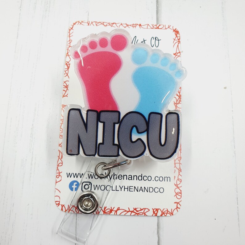 NICU Baby Feet Badge Reel L Nurse Name Badge Security ID Lanyard Clip ...