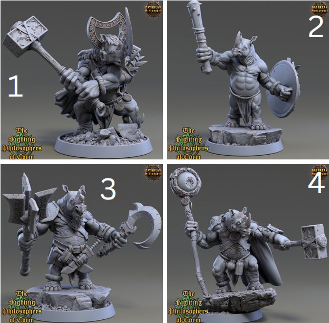 Rhino Folk 2 Dnd Miniature L 3D Printed Model L Animal L Beast ...