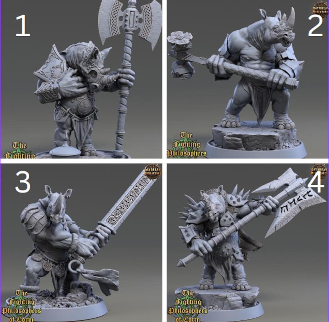 Rhino Folk 1 Dnd Miniature L 3D Printed Model L Animal L Beast ...