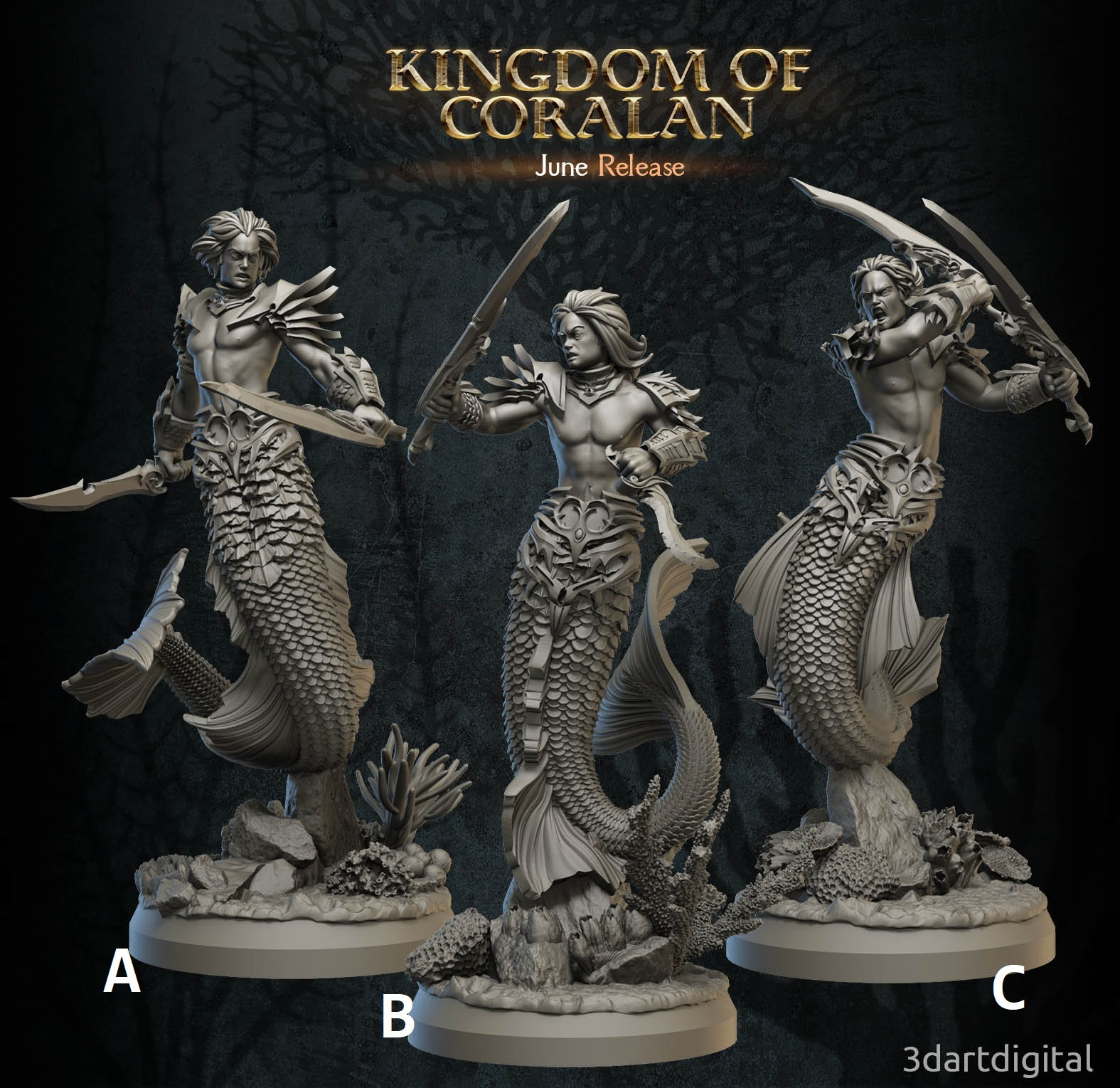 Male Merfolk Warriors Dnd Miniature L 3D Printed Model L - Etsy