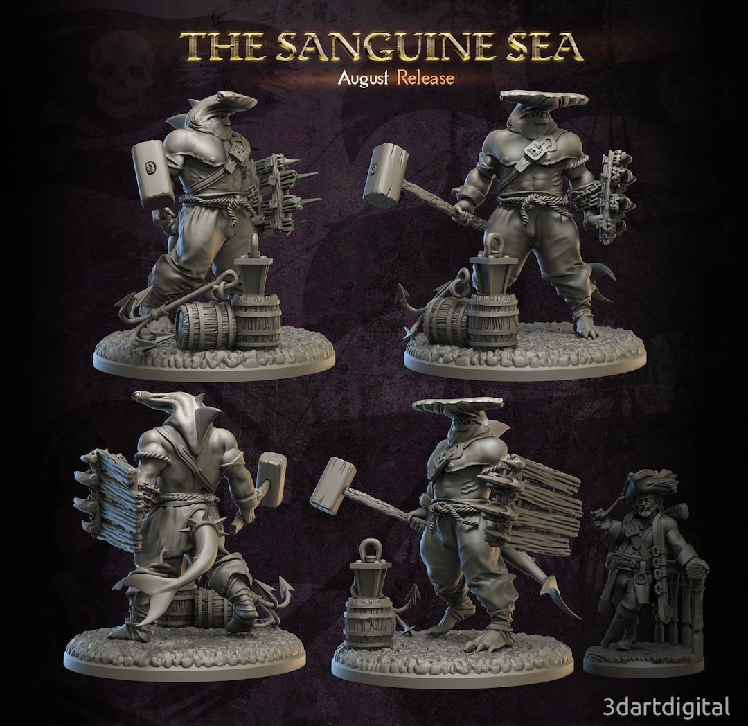 Hammerhead Pirate Wereshark Monster - Dnd Miniature L 3D Printed Model ...