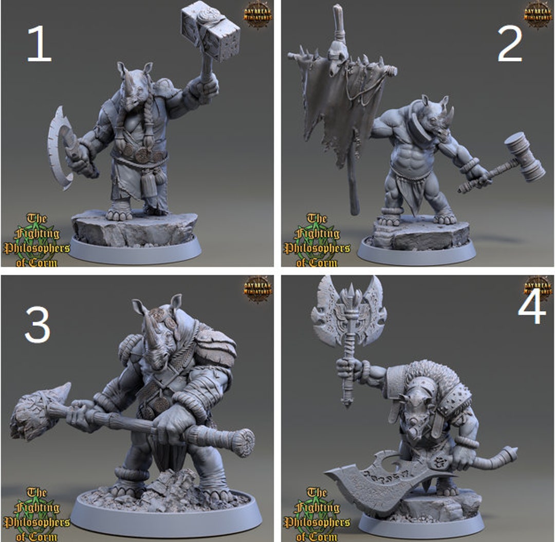 Rhino Folk 3 Dnd Miniature L 3D Printed Model L Animal L Beast ...