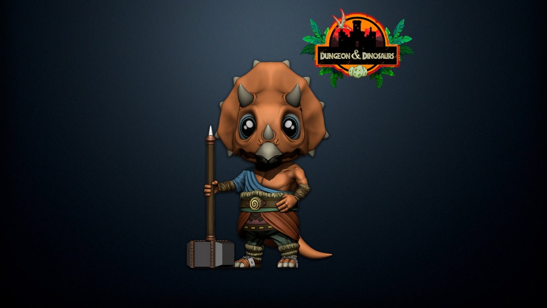 Chibi Triceratops Barbarian Falcata 3D L Dnd Miniatures L 3D - Etsy