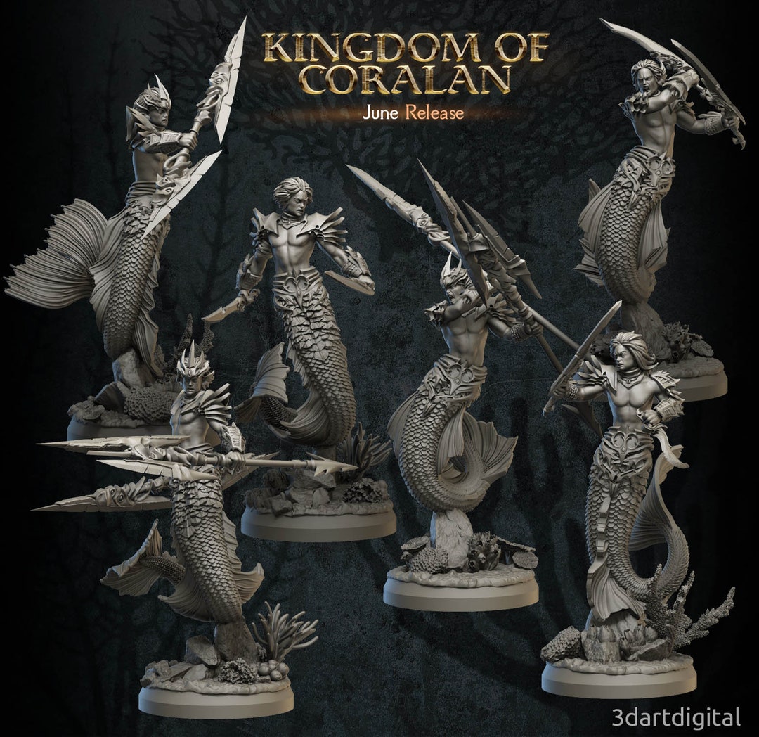 Male Merfolk Warriors - Dnd Miniature L 3D Printed Model L Merman L ...