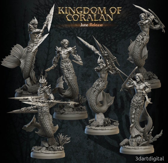 Male Merfolk Warriors Dnd Miniature L 3D Printed Model L - Etsy