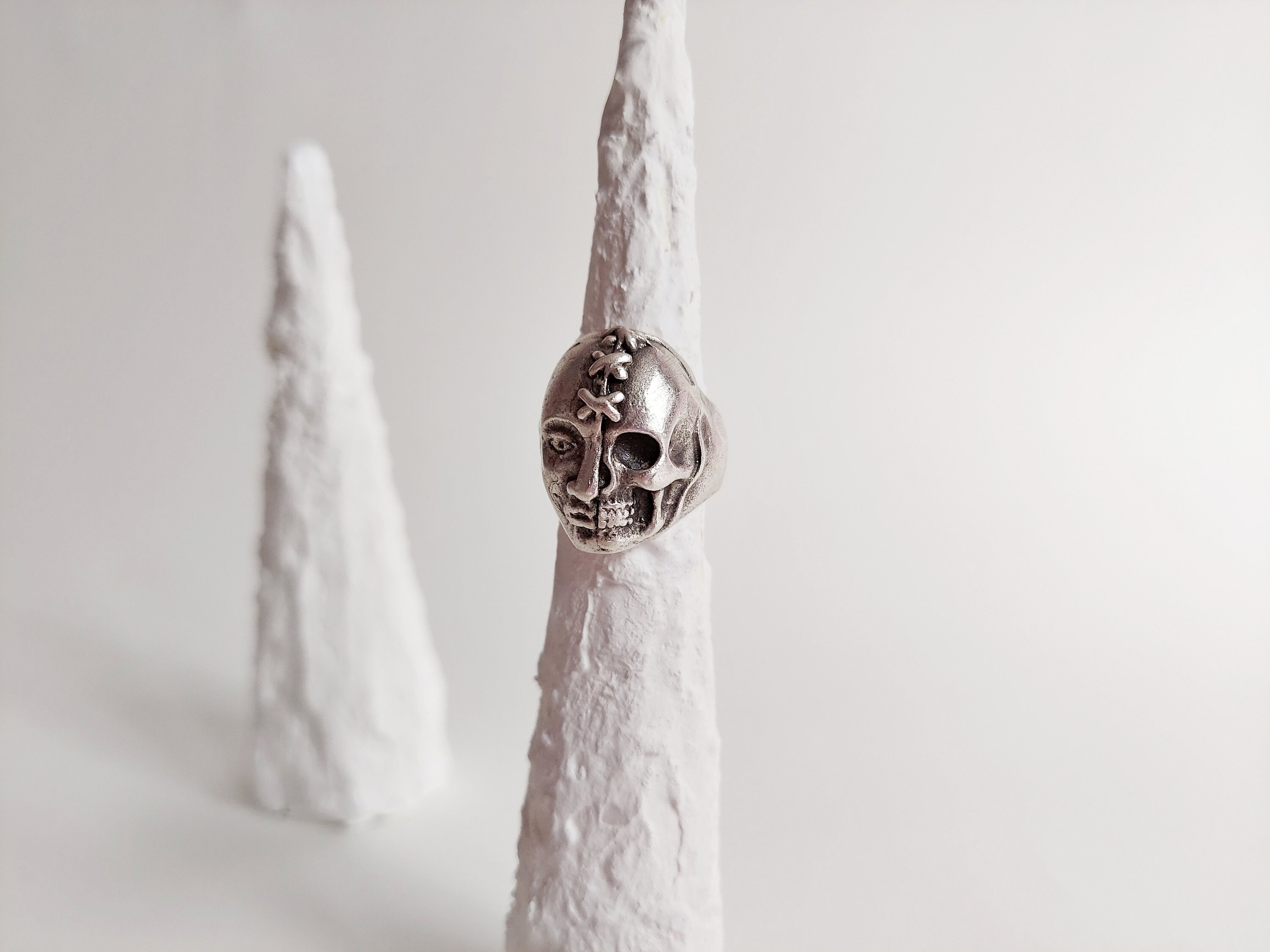 Silver Skull Ring, Scary Jewelry, Gothic Art Ring, Punk Accessories ...
