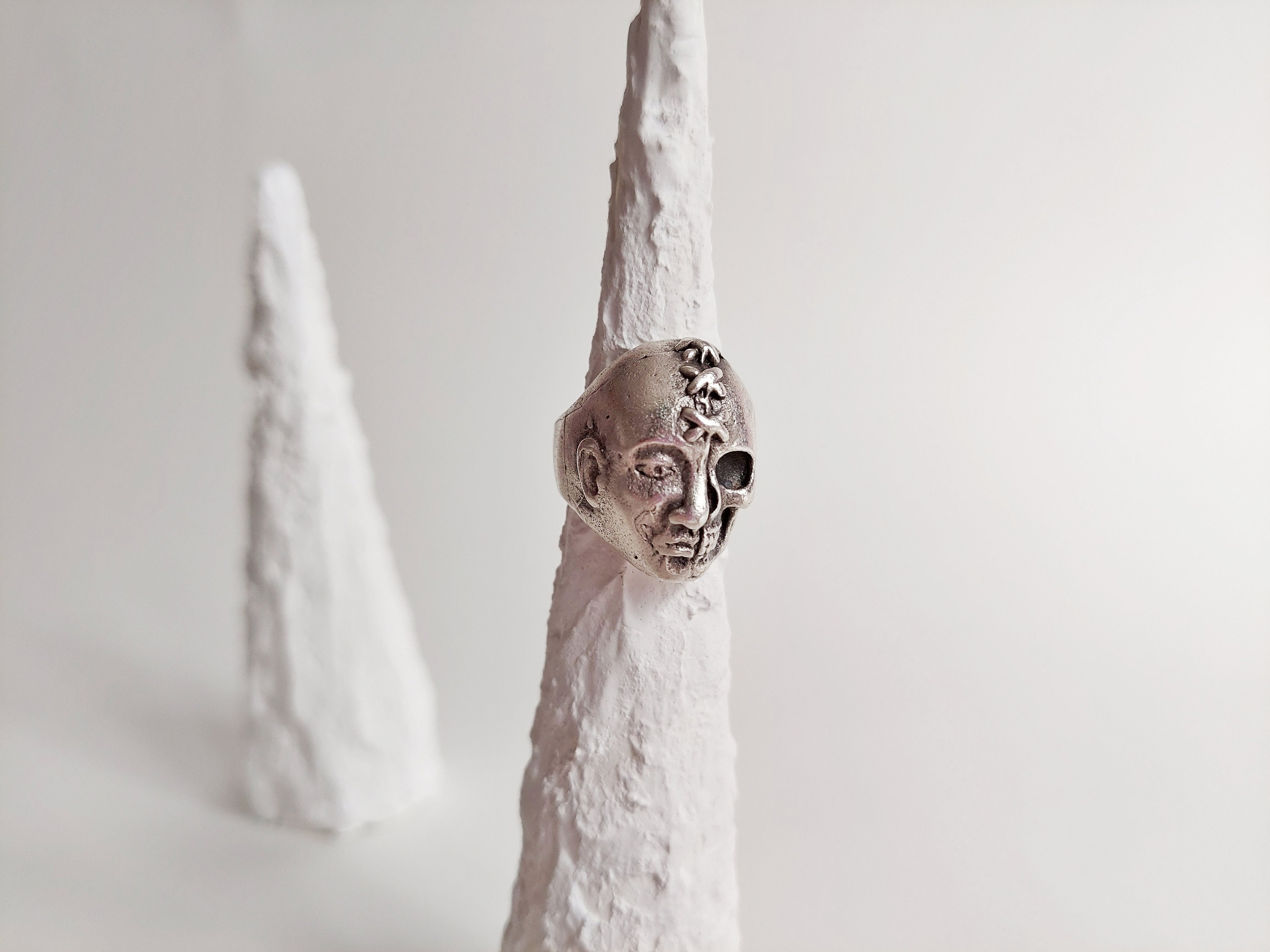 Silver Skull Ring, Scary Jewelry, Gothic Art Ring, Punk Accessories ...