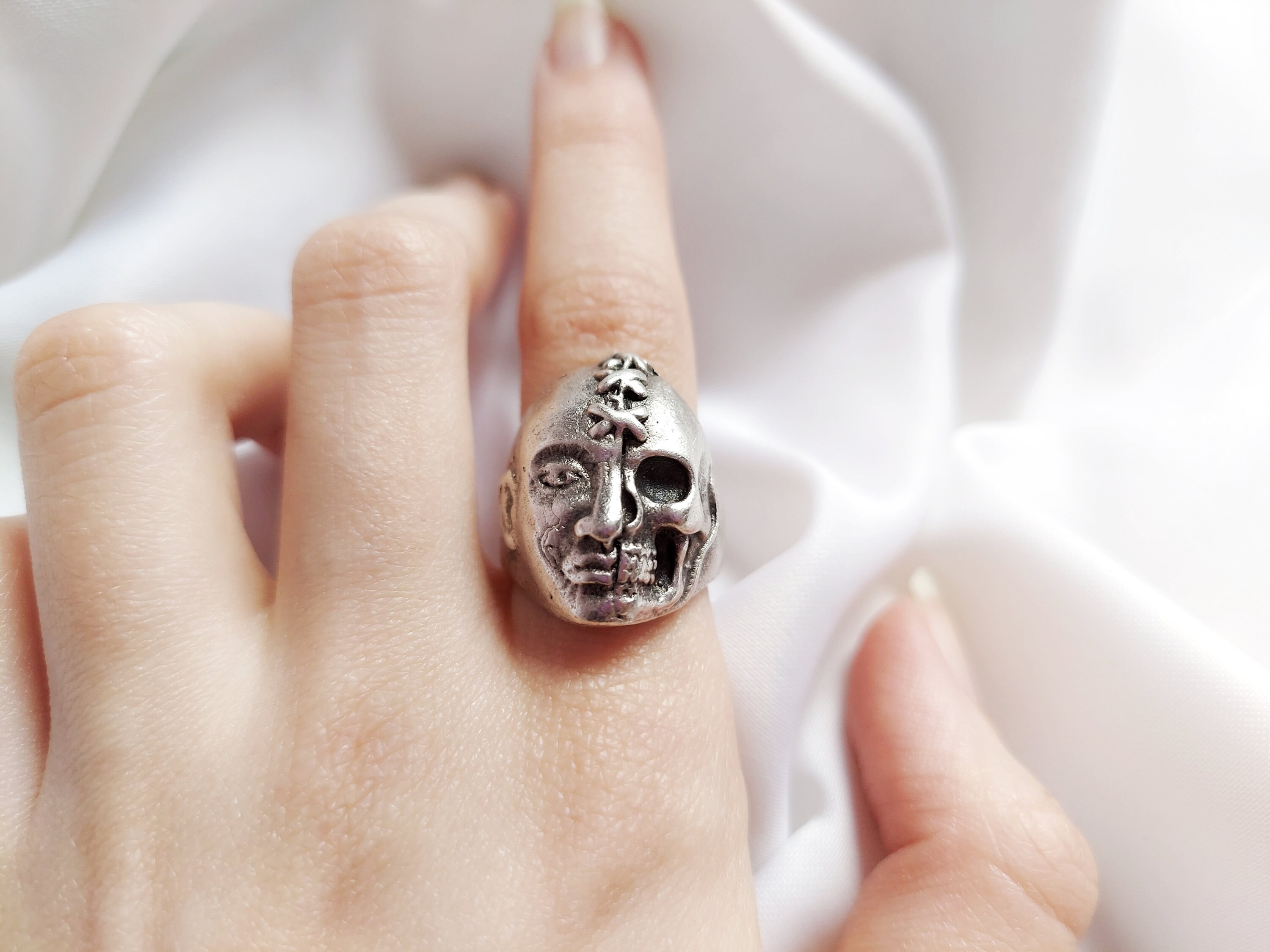 Silver Skull Ring, Scary Jewelry, Gothic Art Ring, Punk Accessories ...