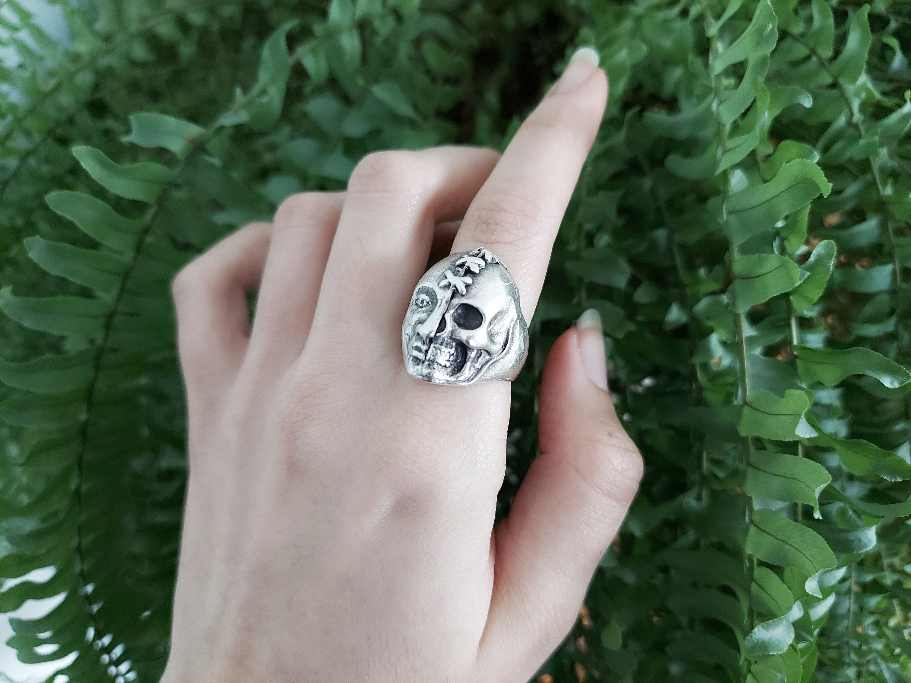 Silver Skull Ring, Scary Jewelry, Gothic Art Ring, Punk Accessories ...