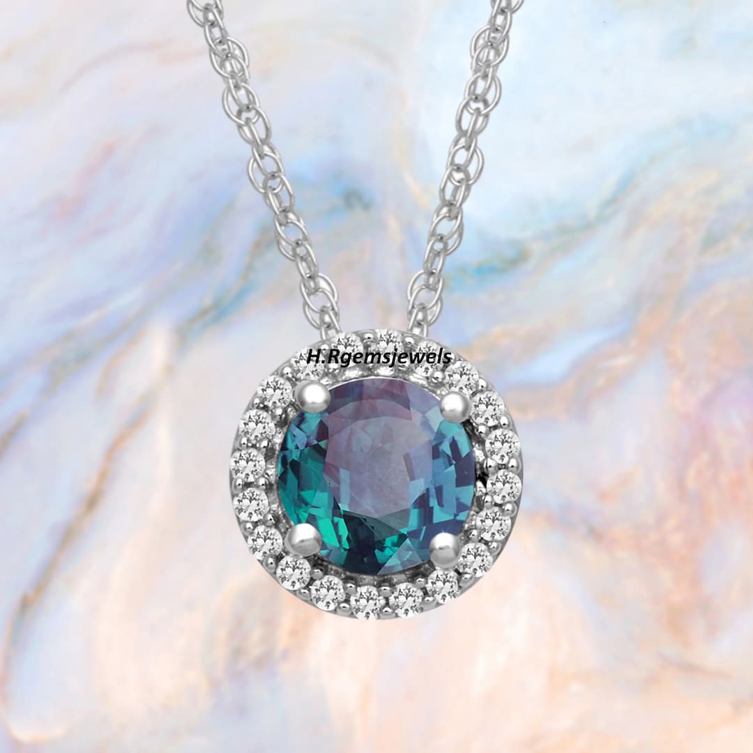 Alexandrite Pendant, Lab Created Color Changing Gemstone Pendant, 925 ...