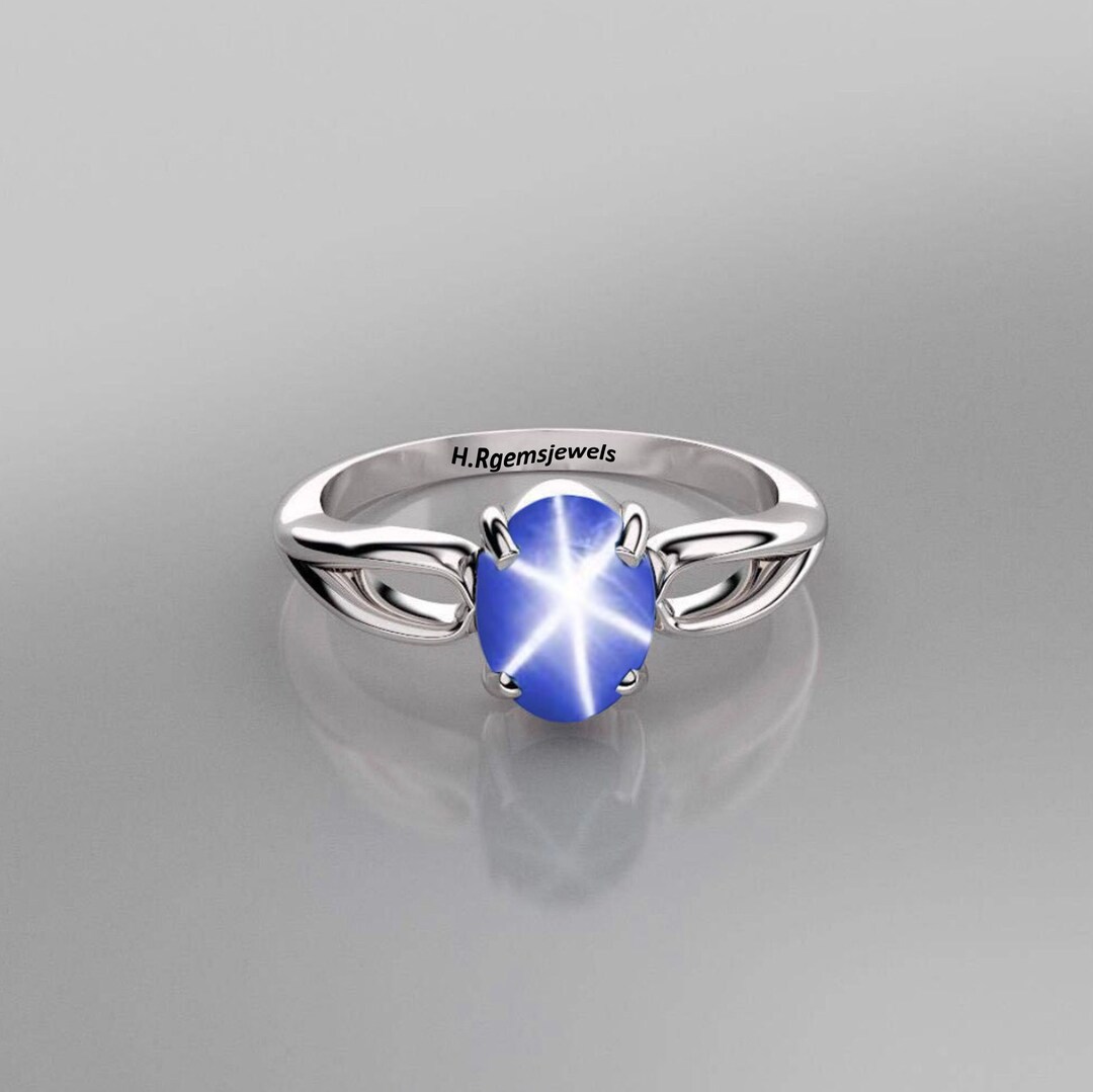 Lindy Star Sapphire Ring: Lab Created Blue Stone, Sterling Silver - Etsy