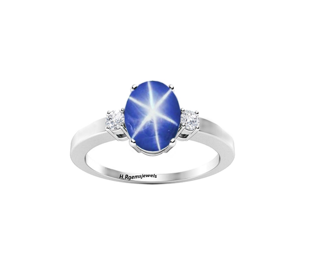 Engagement Lindy Star Sapphire Ring, Solitaire Ring, Blue Lindy Star ...