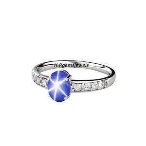 Lindy Star Sapphire Ring | Blue Star Sapphire Solitaire | Anniversary ...