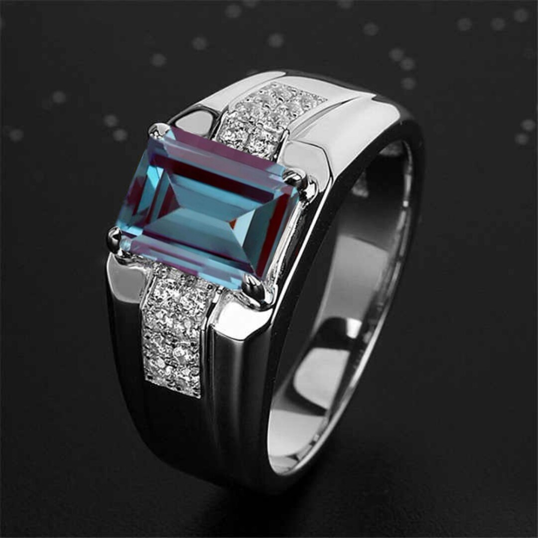 Alexandrite Ring, 925 Sterling Silver Ring Emerald Cut Lab Created ...