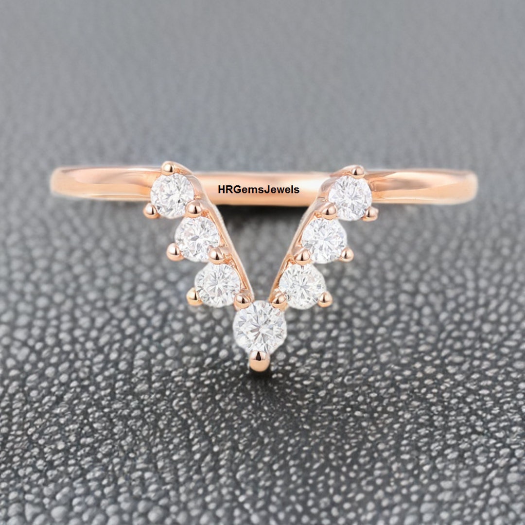 14k Gold Curved Wedding Ring, Solid Gold Royal Curve Ring, Dainty V ...