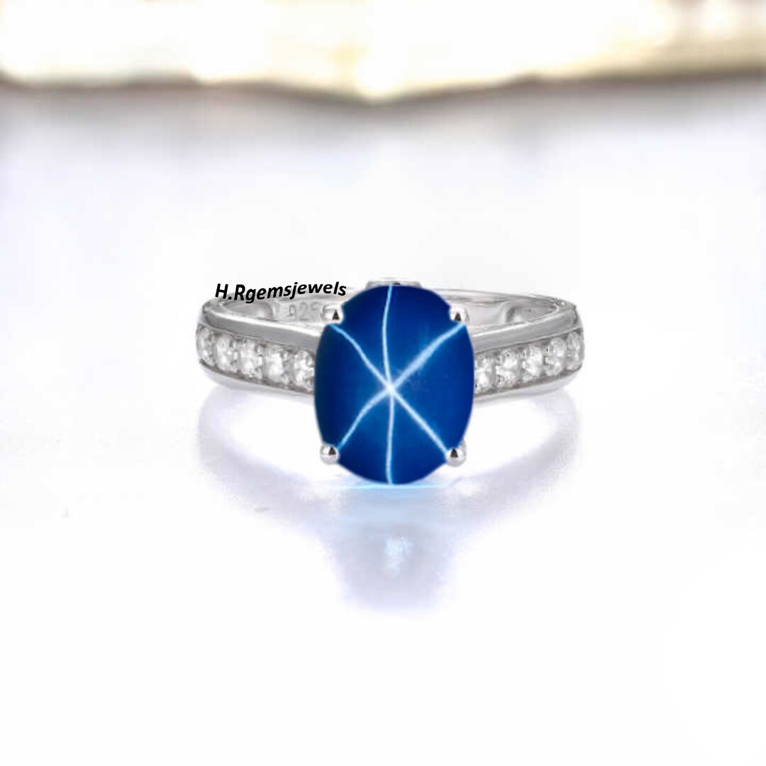 Blue Lindy Star Ring, Lindy Star Sapphire Sterling Silver Ring, Wedding ...