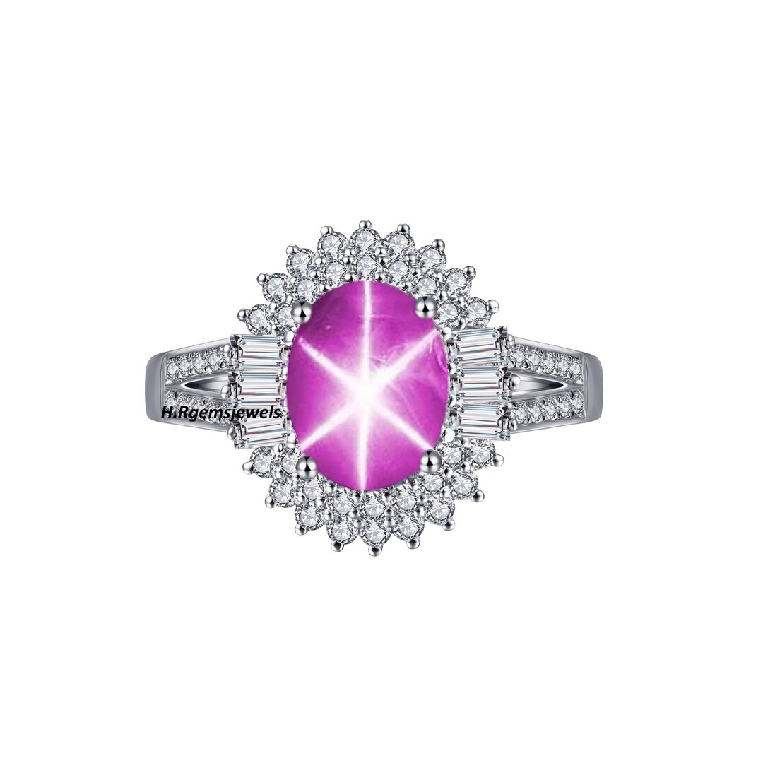 Pink Star Ring, Lab Created Star Sapphire Ring, 6 Ray Star Ring, 925 ...