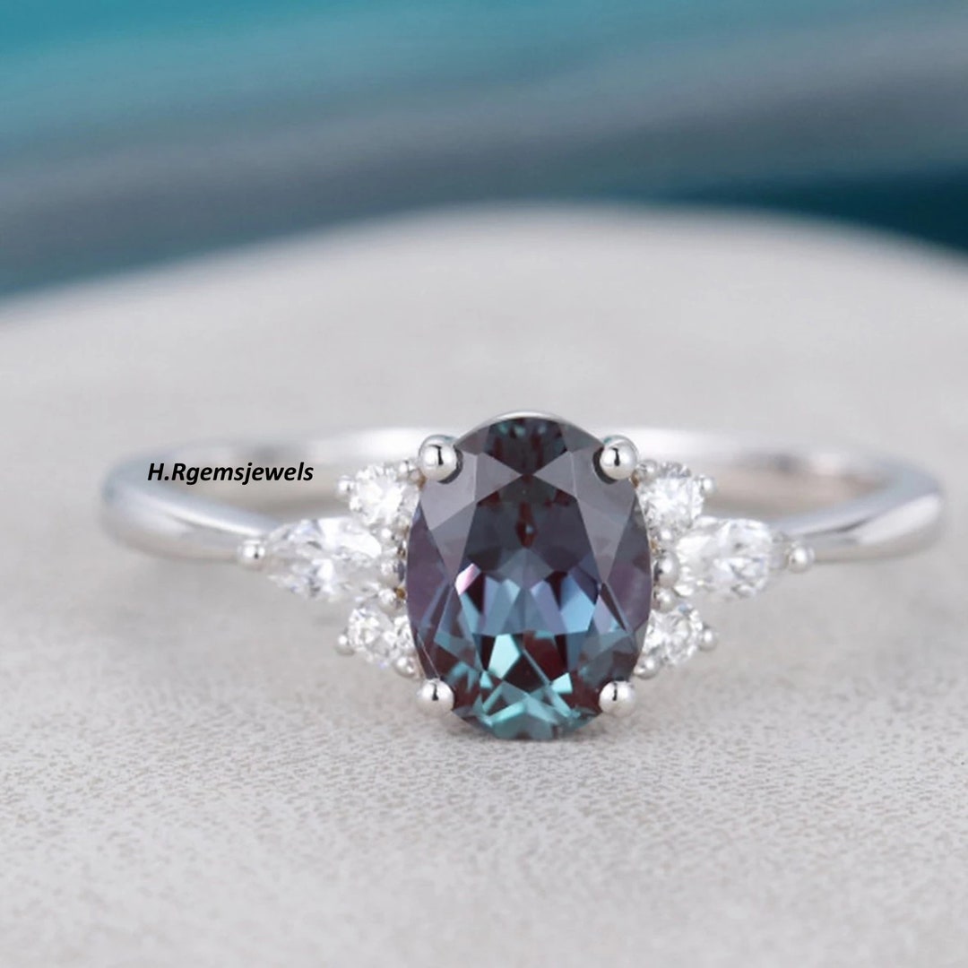 Genuine Alexandrite Ring, Lab Created Color Changing Gemstone Ring ...