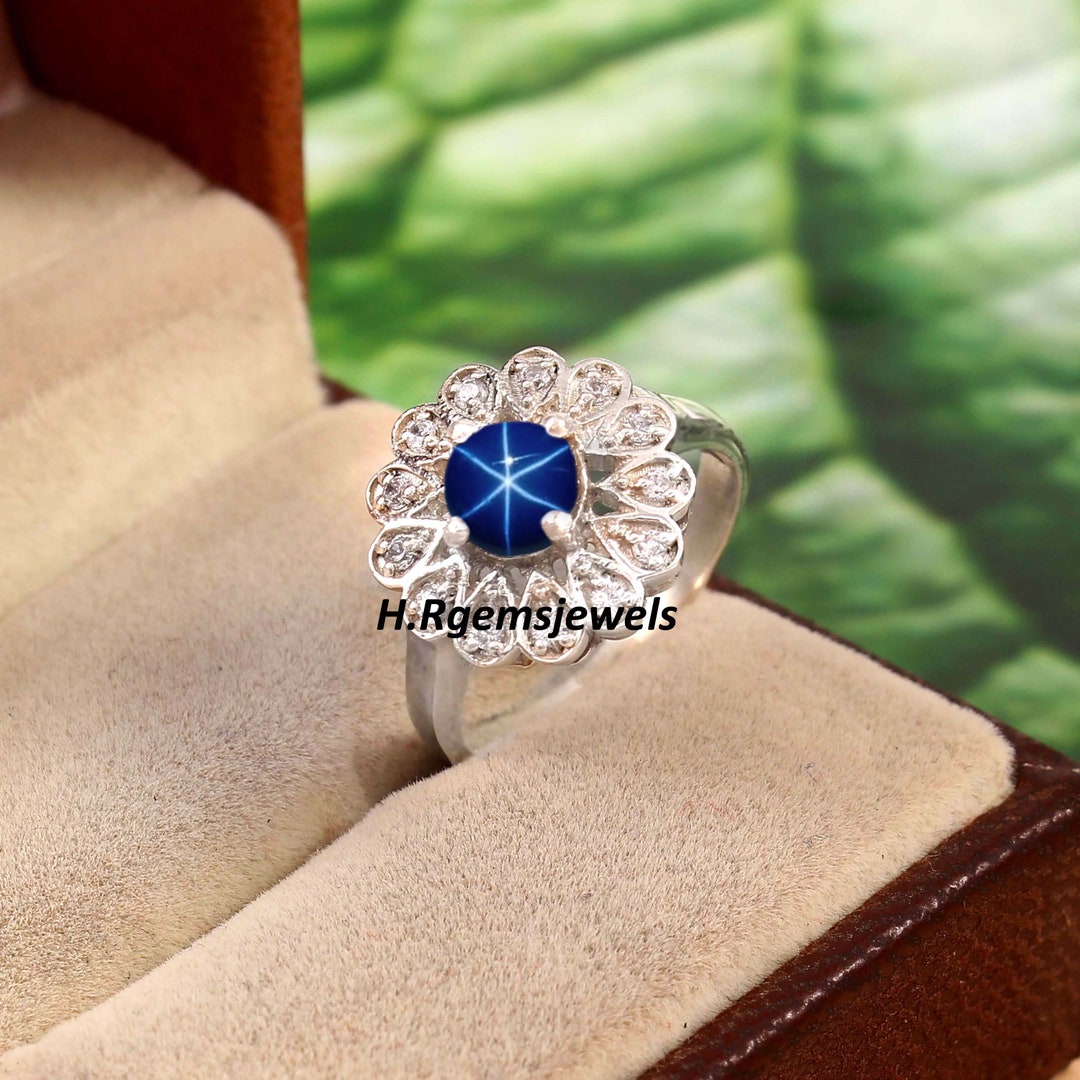 Lindy Star Ring, Women Lindy Star Ring, Blue Star Sapphire Ring ...