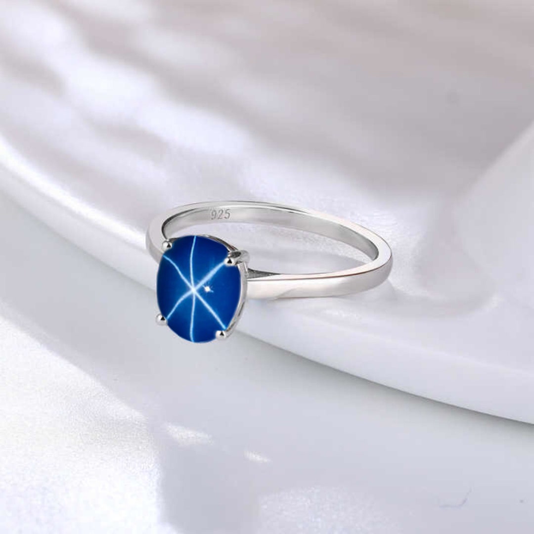 Blue Star Sapphire Ring: Lindy Star, Sterling Silver Solitaire - Etsy