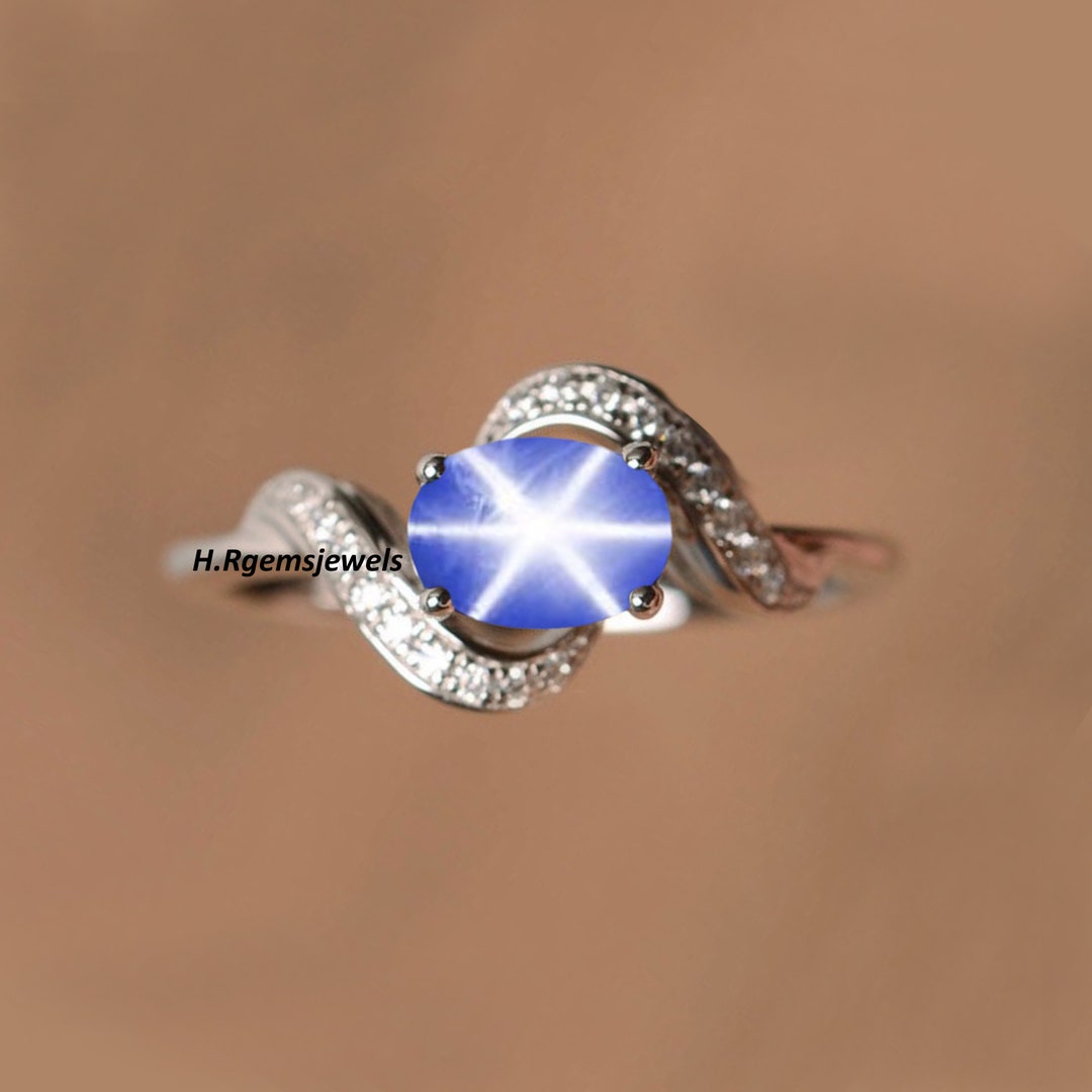 Star Sapphire Ring, Lab Created Blue Star Sapphire Ring, Engagement ...