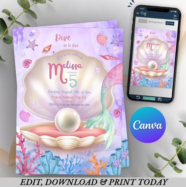 Mermaid Dive Into Five Invitation Mermaid Tails Party - Etsy