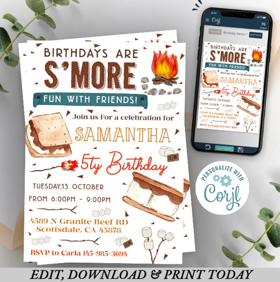S'more Birthday Invitation, Smore Invitation Camping Birthday ...