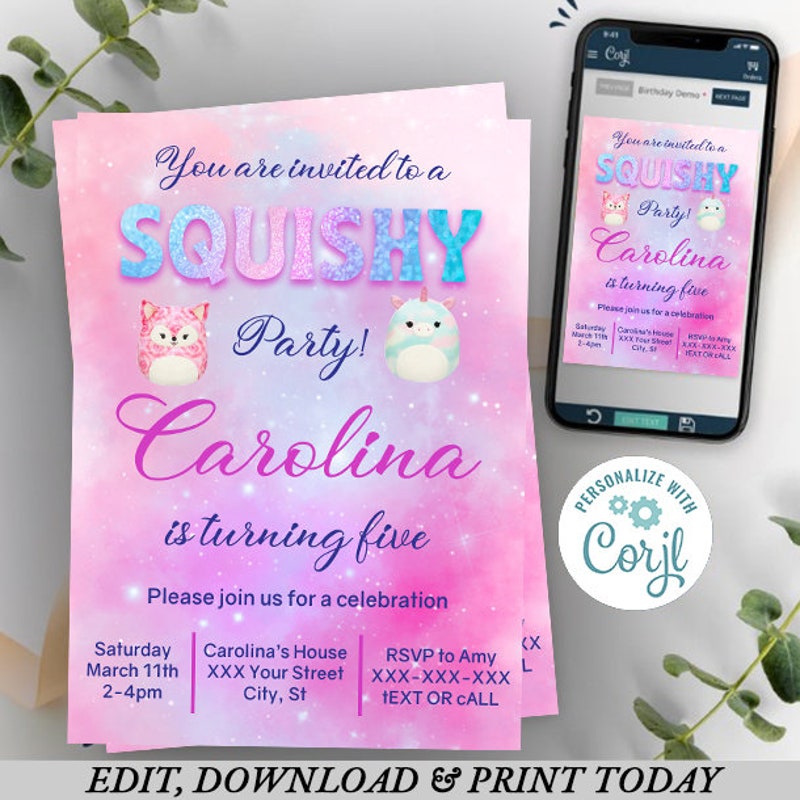 Squishy Party Invitation - Etsy