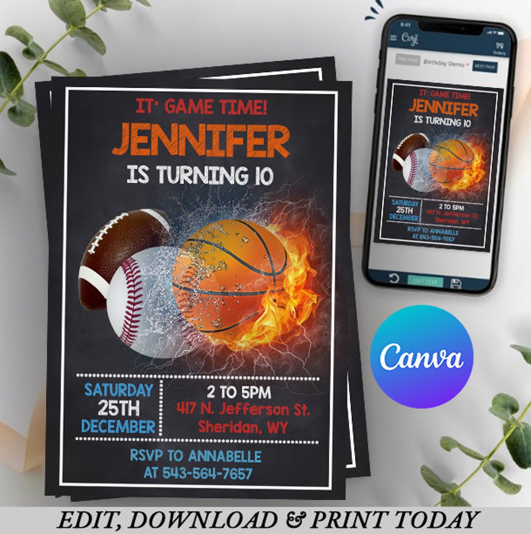 Sport Birthday Invitation, Sport Invitation, Sport Birthday Party ...