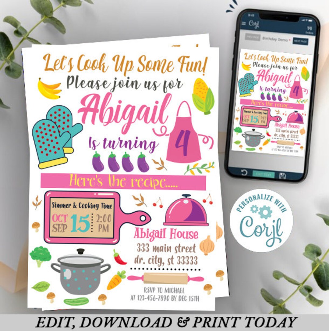 Cooking Party Birthday Invitation, Cooking Party, Digital File ...