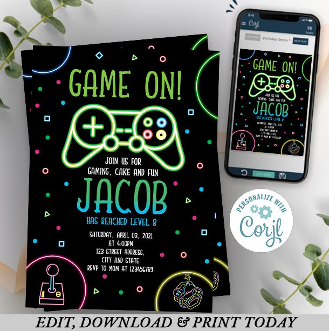 Video Game Invitation, Gamer Invitation, Video Game Birthday Invitation ...