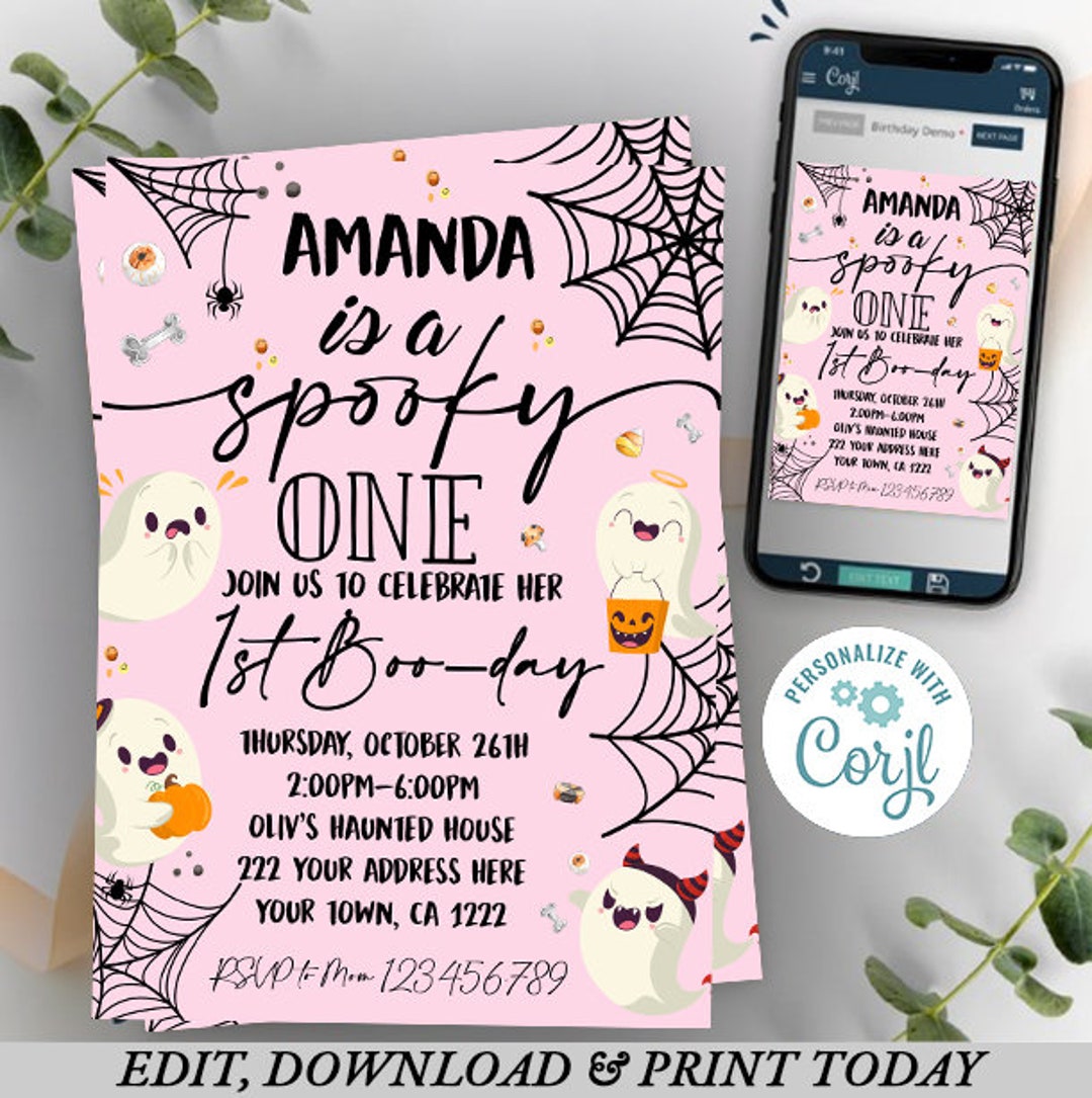 Spooky One Invitation, EDITABLE Halloween 1st Birthday Invitation ...