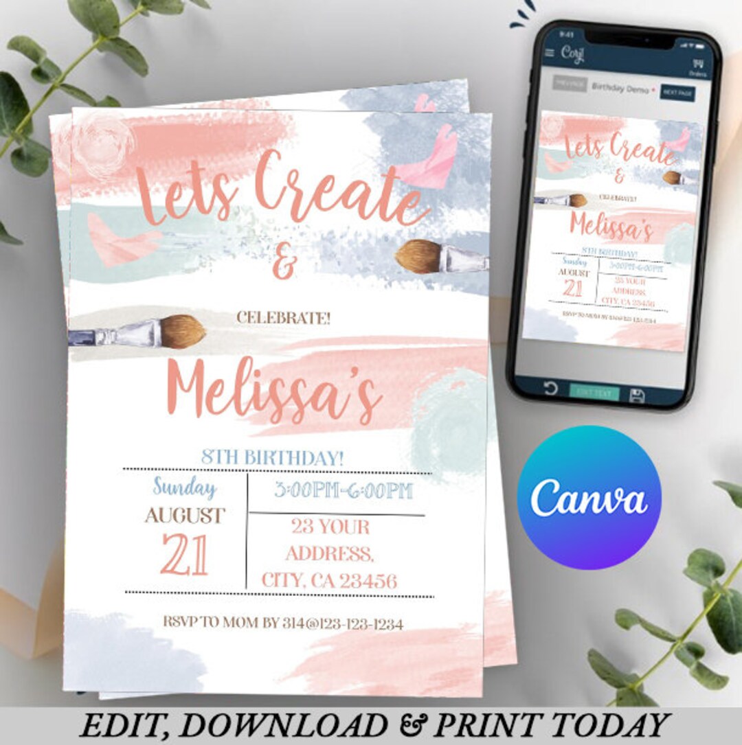 ART PARTY INVITATION Instant Download, Art Party Invitation, Art Party ...