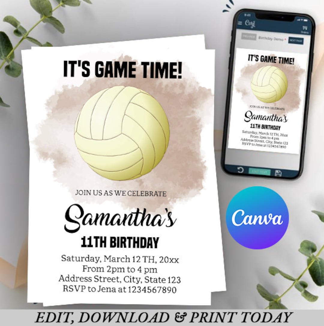 Volleyball Birthday Invitation, Volleyball Invitation, Free Volleyball ...